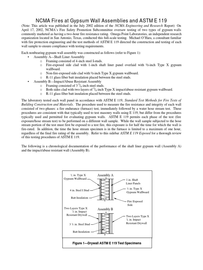 NCMA Fires at Gypsum Wall Assemblies and ASTM E 119 | PDF | Drywall ...