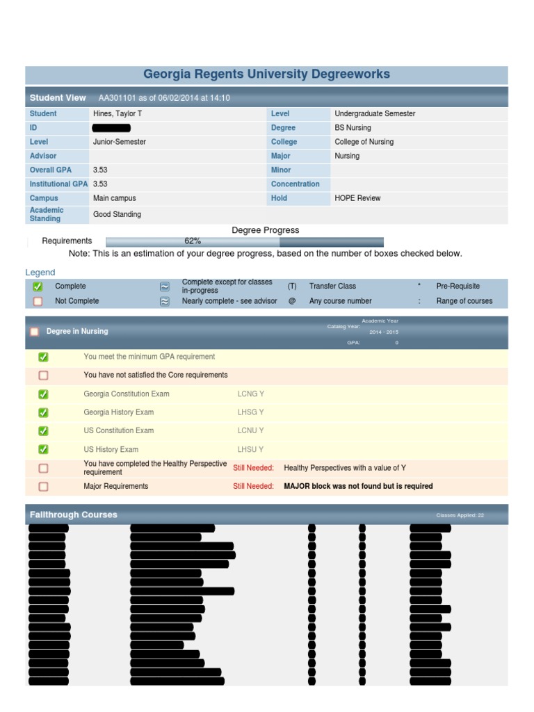 Georgia Regents University Degreeworks: Student View | PDF | Academic ...