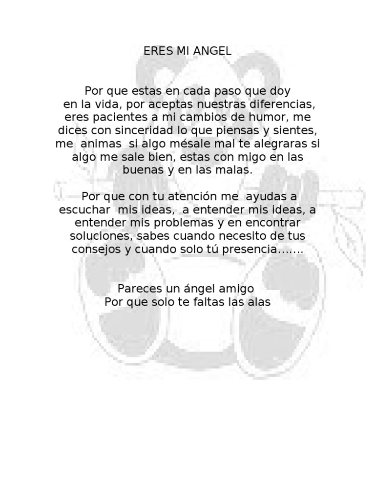 Eres Mi Ángel: Un Poema de Gratitud | PDF | Relaciones personales ...