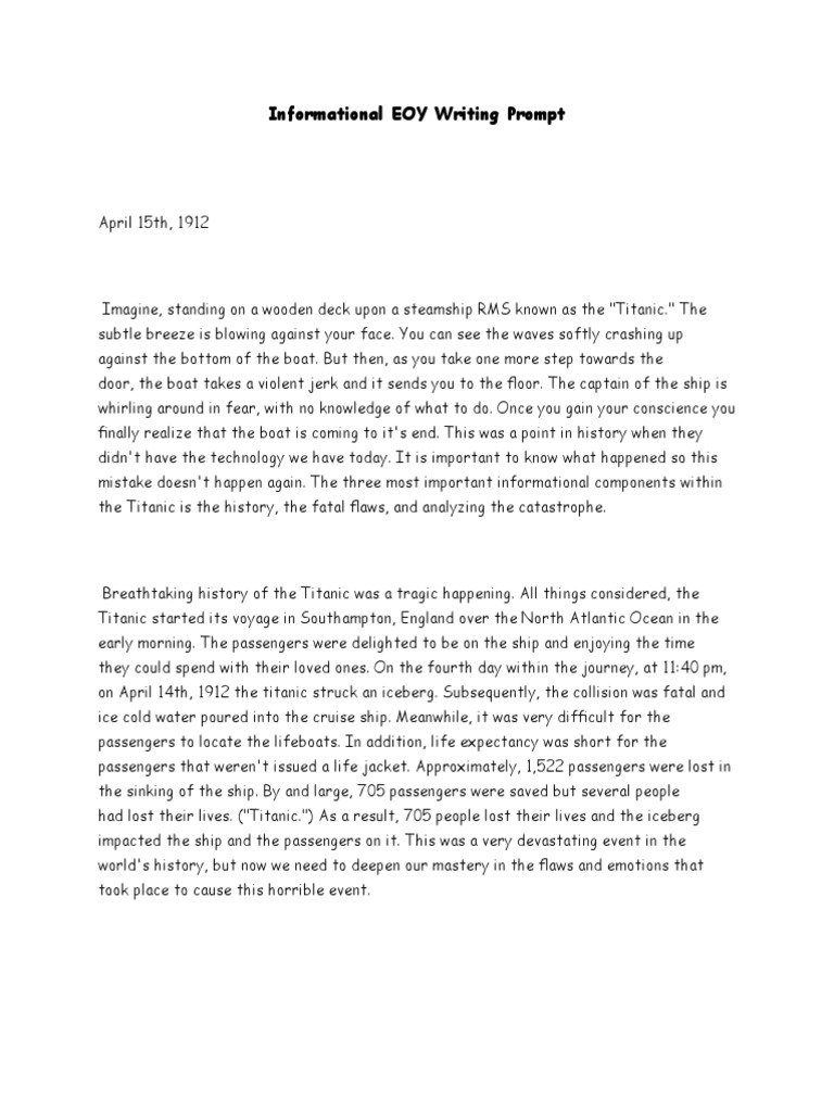 Informational EOY Writing Prompt | PDF | Rms Titanic | Ships Of The ...