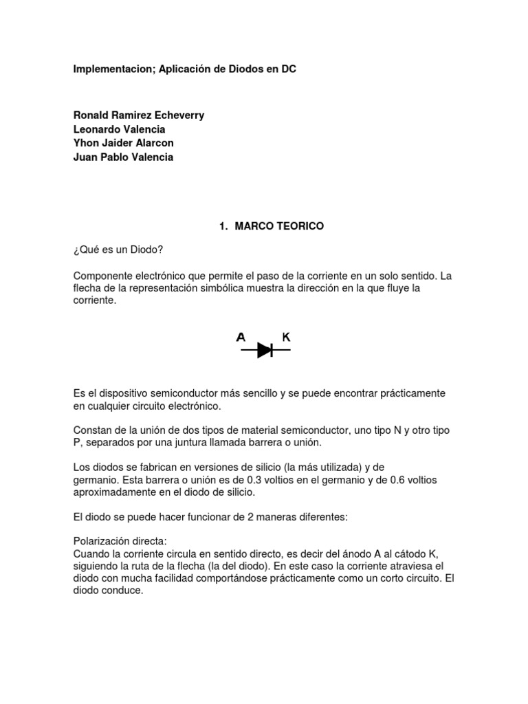 Informe - Aplicacion de Diodos en DC | PDF | Diodo | Rectificador