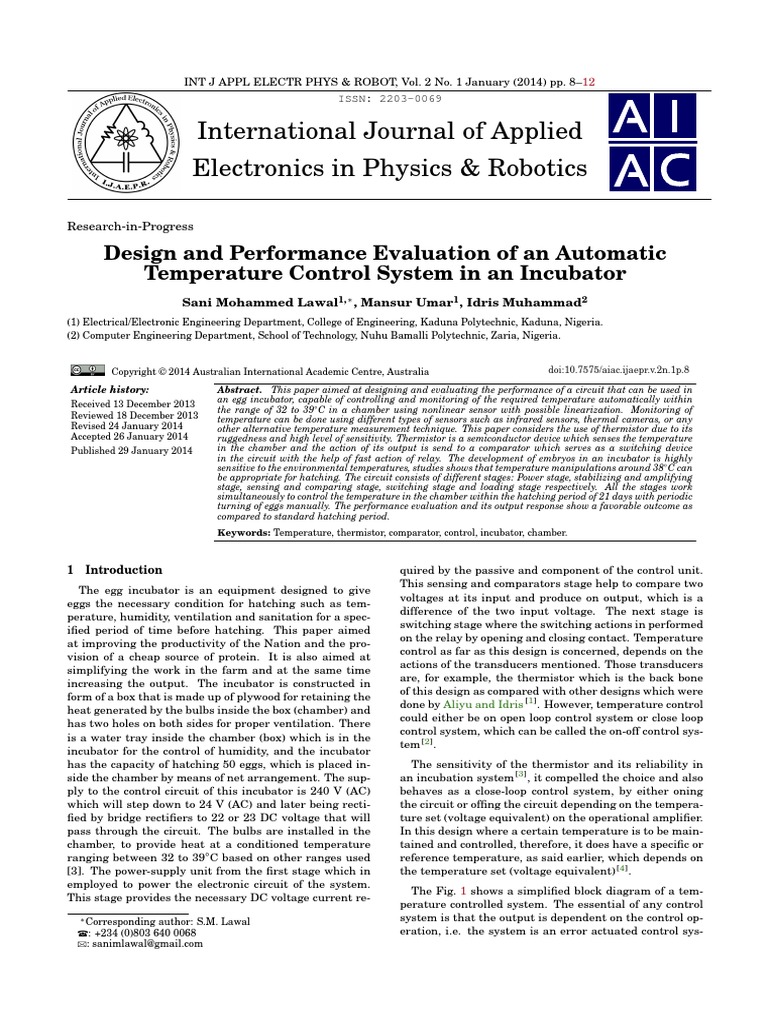 Design and Performance Evaluation of An Automatic Temperature Control ...