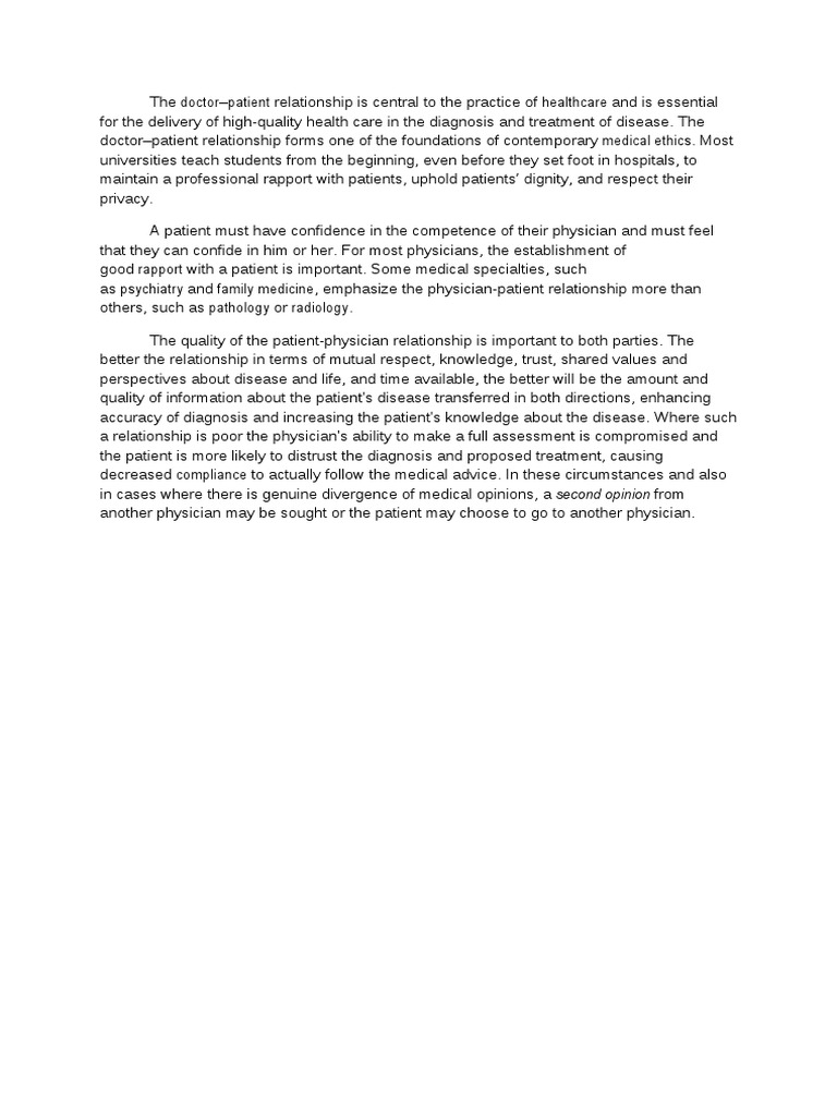 Importance of Doctor-Patient Relationship | PDF