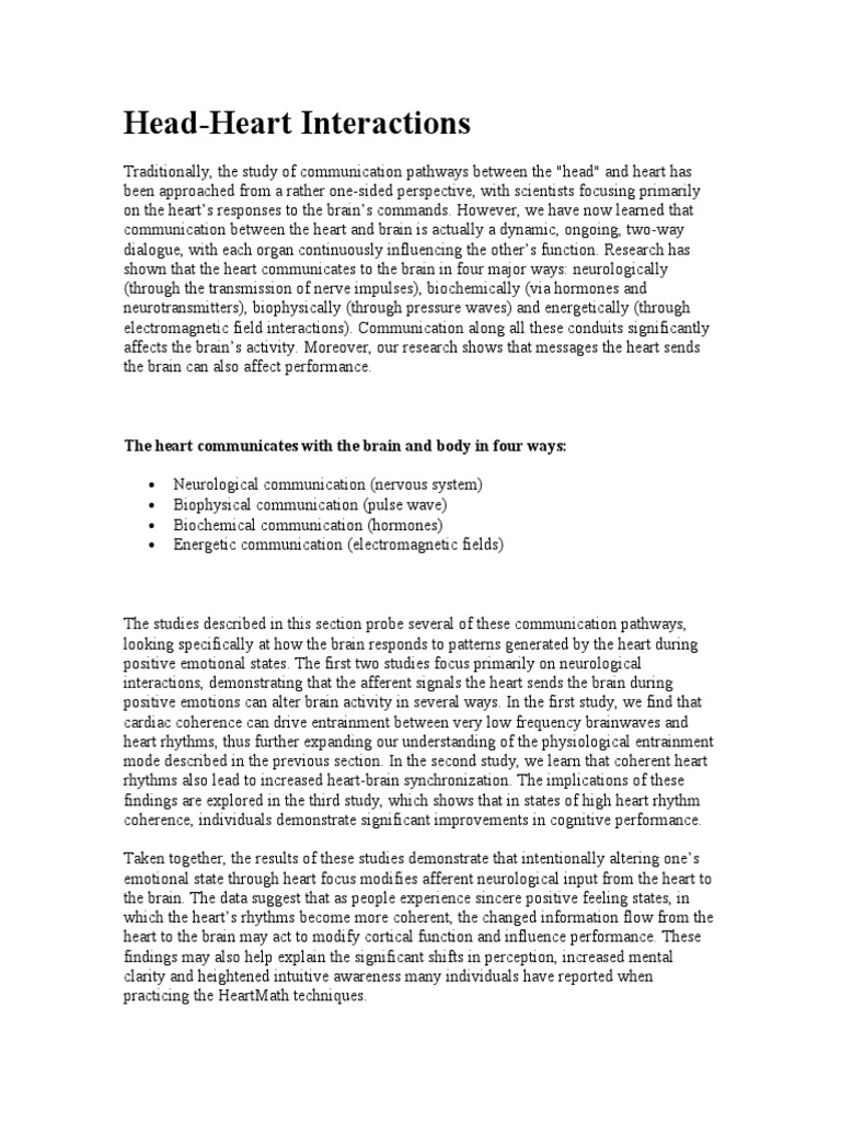 Heart Head Interactions | PDF | Neural Oscillation | Communication