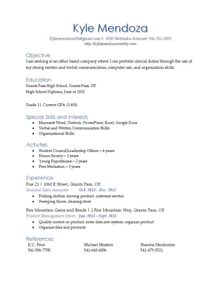 Kyle Mendoza's Office Clerk Resume | PDF