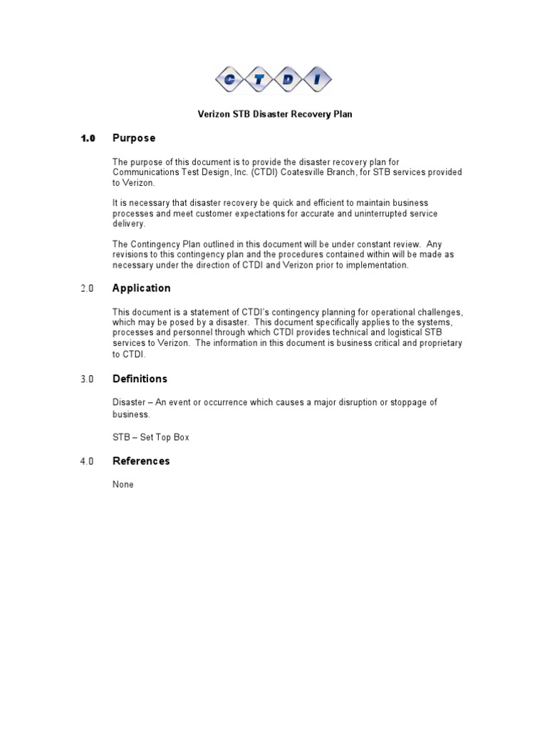 Verizon STB Disaster Recovery Plan - Final | PDF | Verizon ...