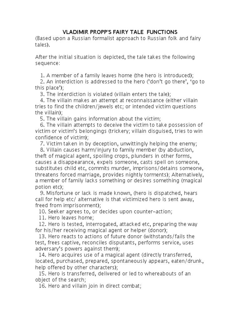 Vladimir Propp'S Fairy Tale Functions | Download Free PDF | Violence ...