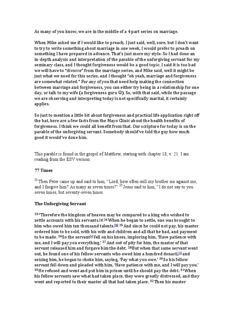 Sermon On Forgiveness | PDF | Forgiveness | Sermon