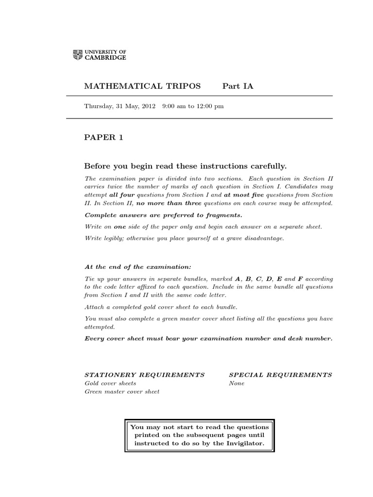 Mathematical Tripos Part IA | PDF | Eigenvalues And Eigenvectors ...