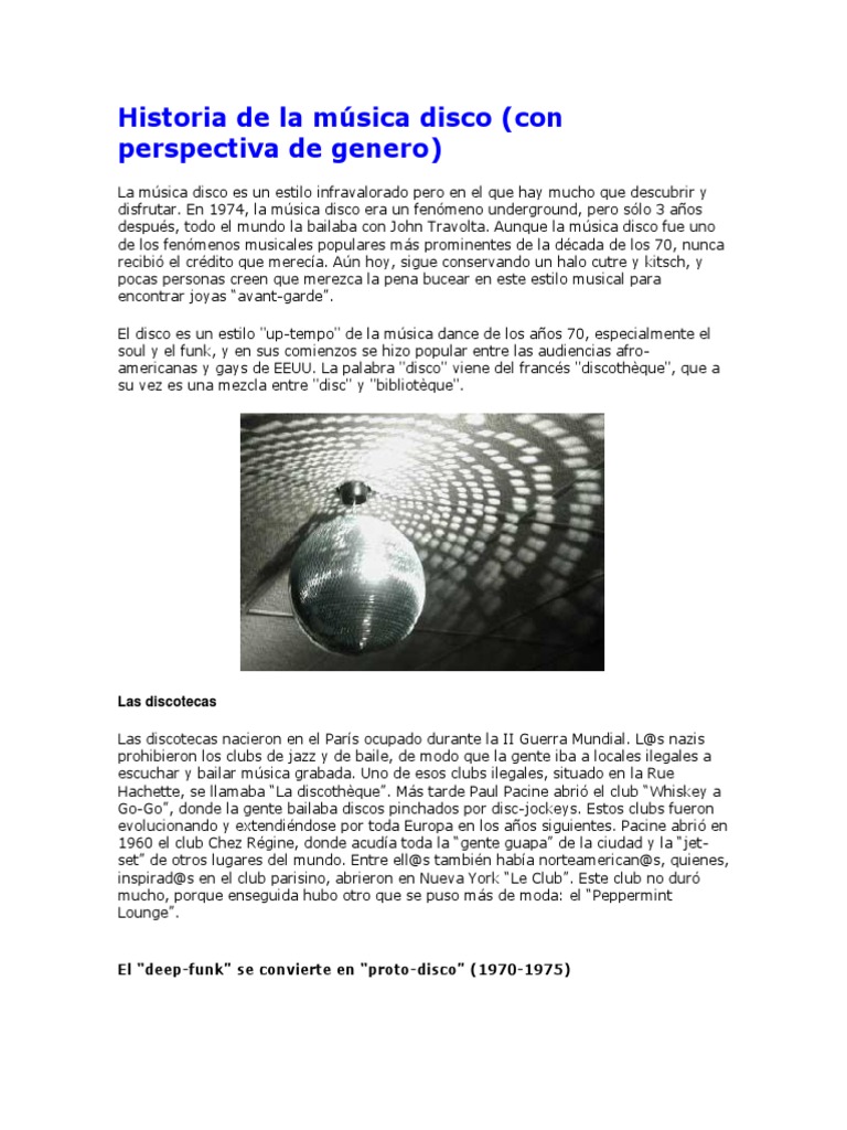 Historia de la música disco y su impacto | PDF | Disc jockey | Estilos ...