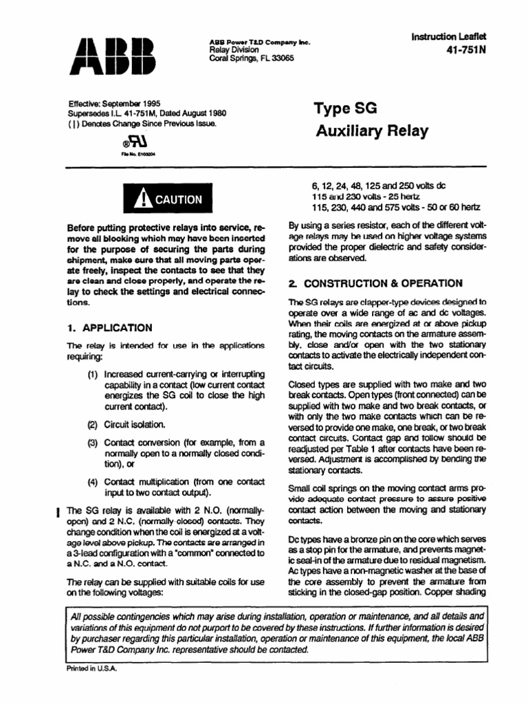 Type SG @su Auxiliary Relay: A Irii! P/Ibui | PDF | Relay | Switch
