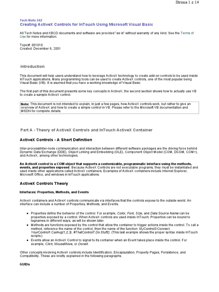 Creating Activex Controls For Intouch Using Microsoft Visual Basic ...