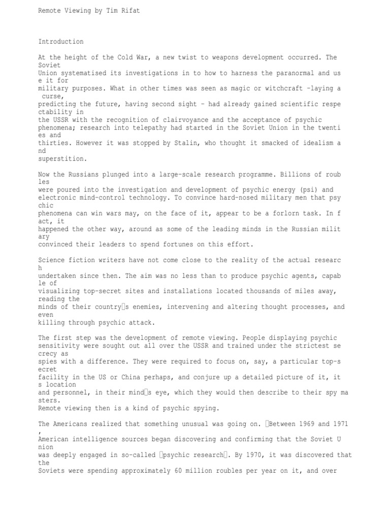 Remote Viewing by Tim Rifat | PDF | Parapsychology | Telepathy