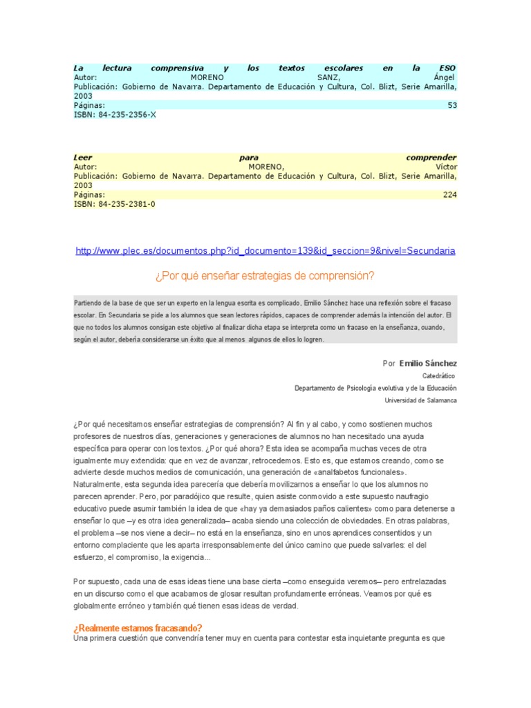 La Lectura Comprensiva y Los Textos Escolares en La ESO | PDF | Lectura ...