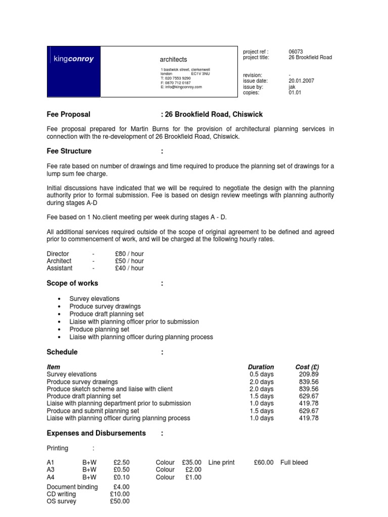 Kca Fee Proposal | PDF | Architect | Fee