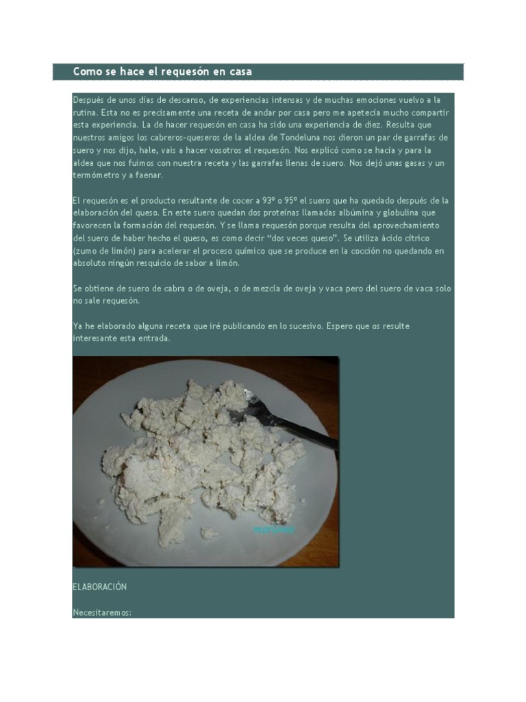 Cómo hacer requesón en casa | PDF | Ricotta | Queso
