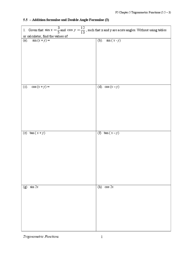 5.5 Addition Formulae and Double Angle Formulae | PDF