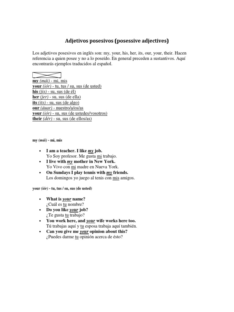 Adjetivos Posesivos | PDF | Estudios de idiomas extranjeros