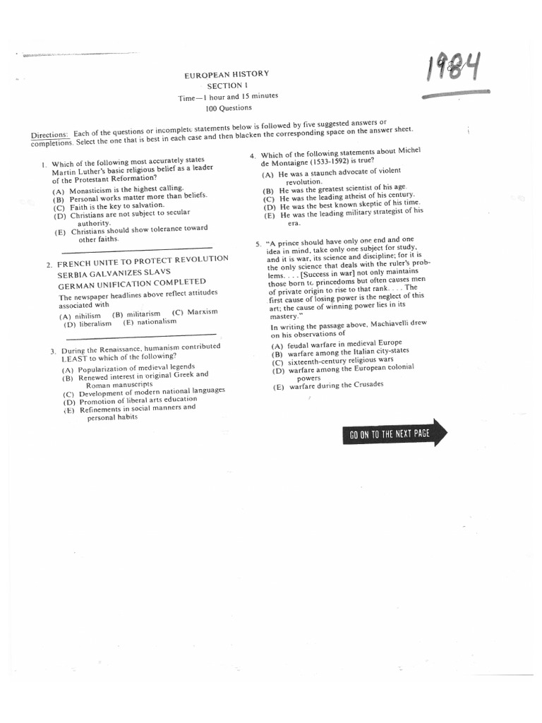 AP Euro 1984 Multiple Choice | PDF | Foreign Language Studies