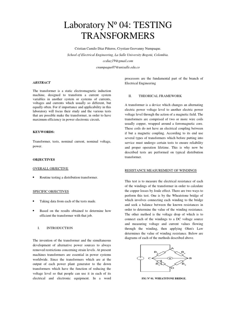 Transformer Testing Procedures in Lab | PDF | Transformer | Voltage