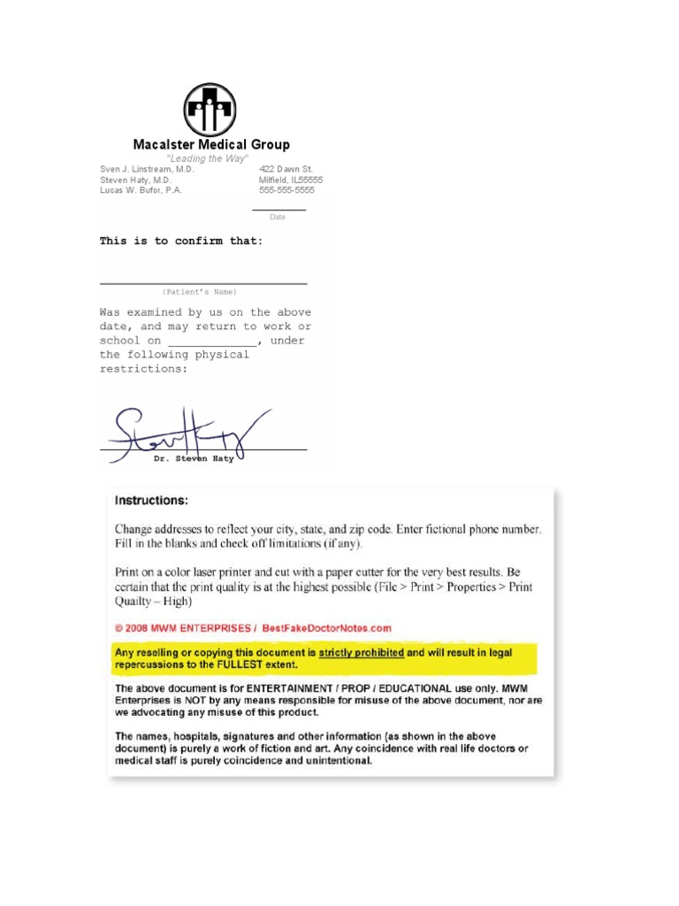 Classic Doctors Note (Signed) | PDF