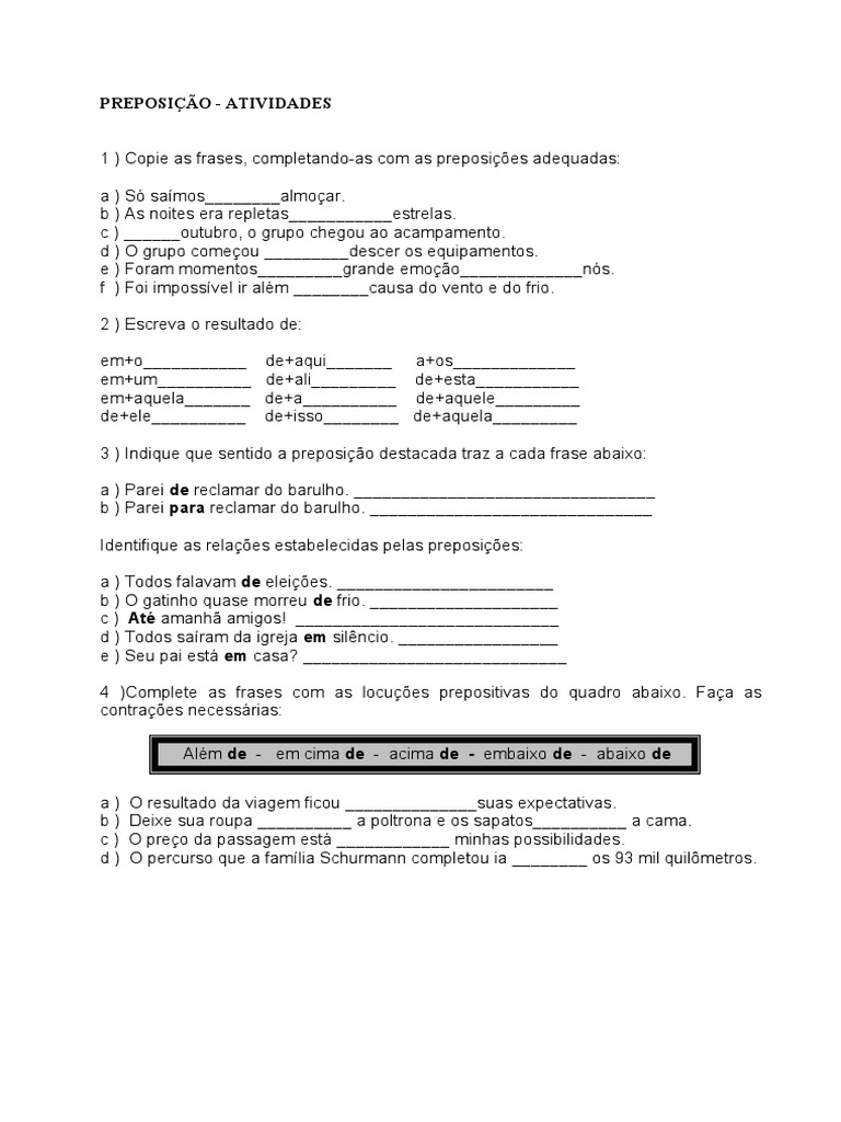 Preposição Exercícios | PDF