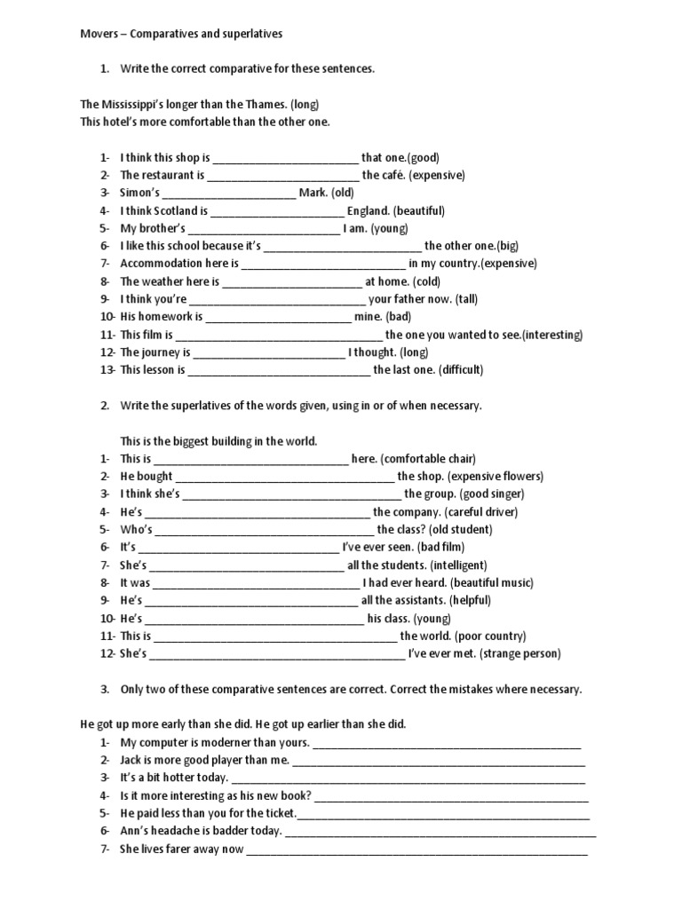Movers: Comparatives & Superlatives Exercises | PDF