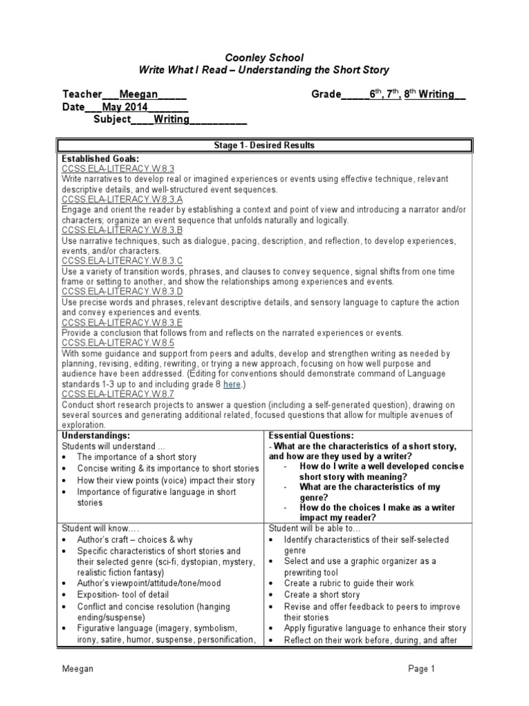 Short Stories UBD Template | PDF | Leisure