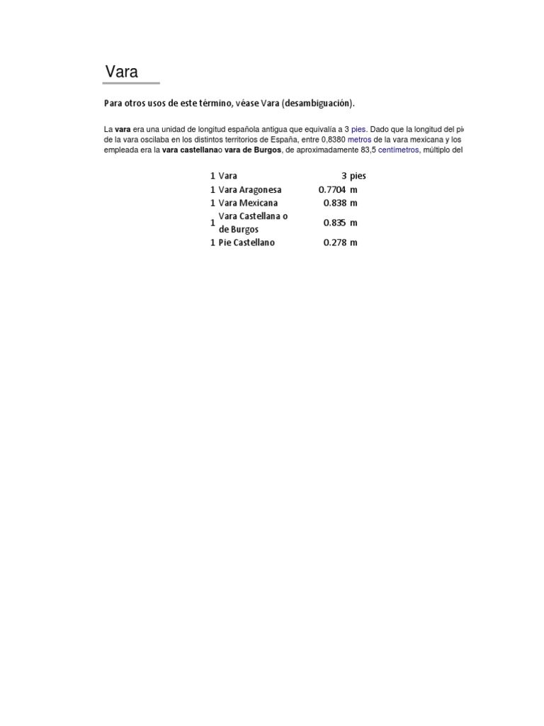 Vara Unidad de Medida | PDF