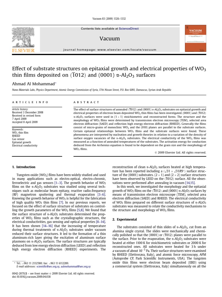 Effect of Substrate Structures on Epitaxial Growth and Electrical Properties of WO3 Thin Films ...