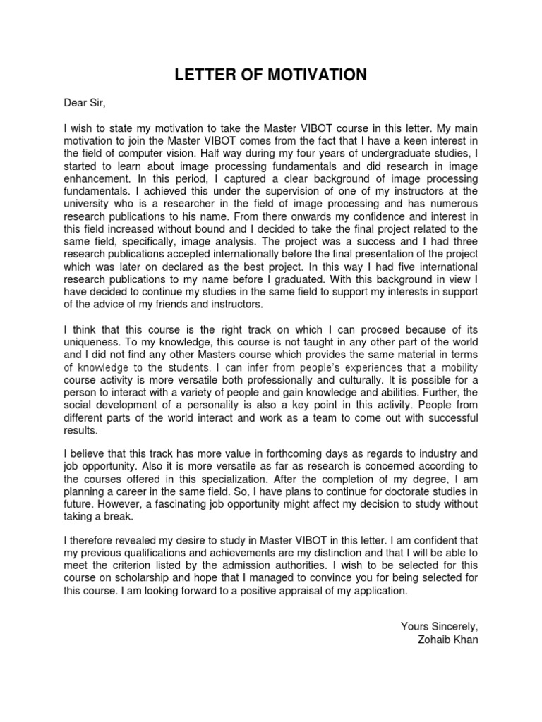 Letter of Motivation | PDF | Master's Degree | Motivation