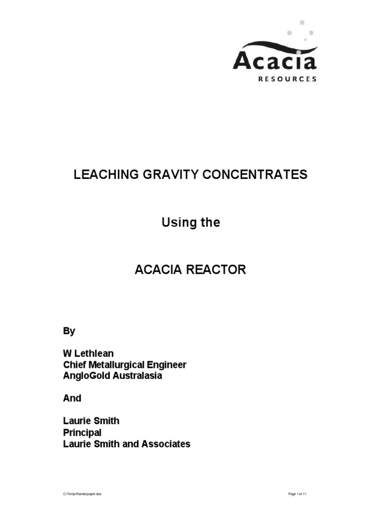 Acacia Reactor | PDF | Mill (Grinding) | Gold