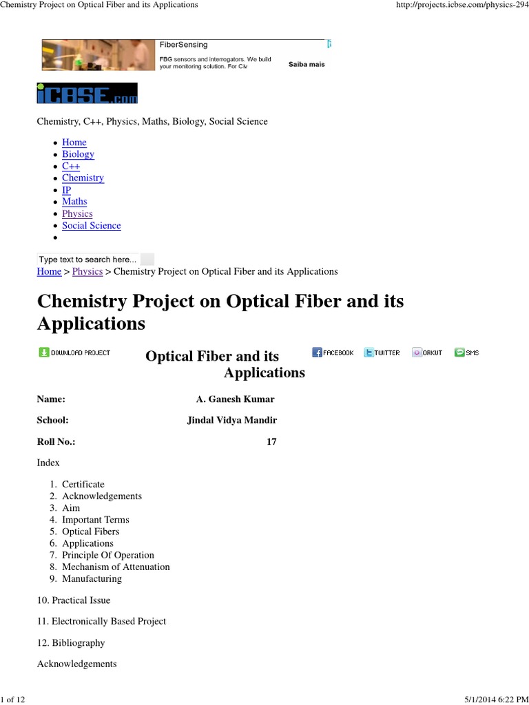Physics Project On Optical Fiber and Its Applications | PDF ...
