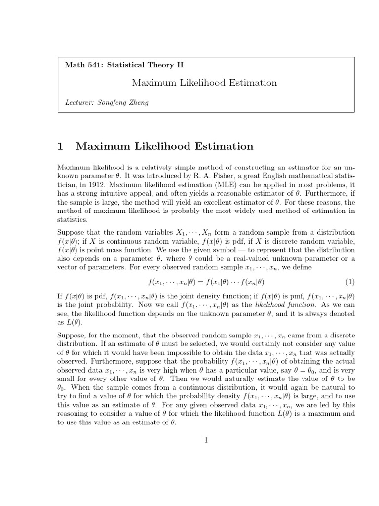 Maximum Likelihood Download Free Pdf Estimation Theory