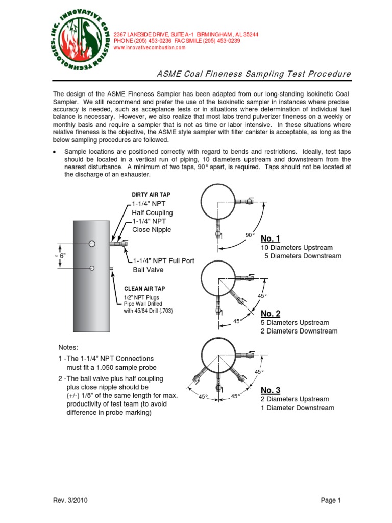 ASME Coal Fineness Sampling Procedure | PDF