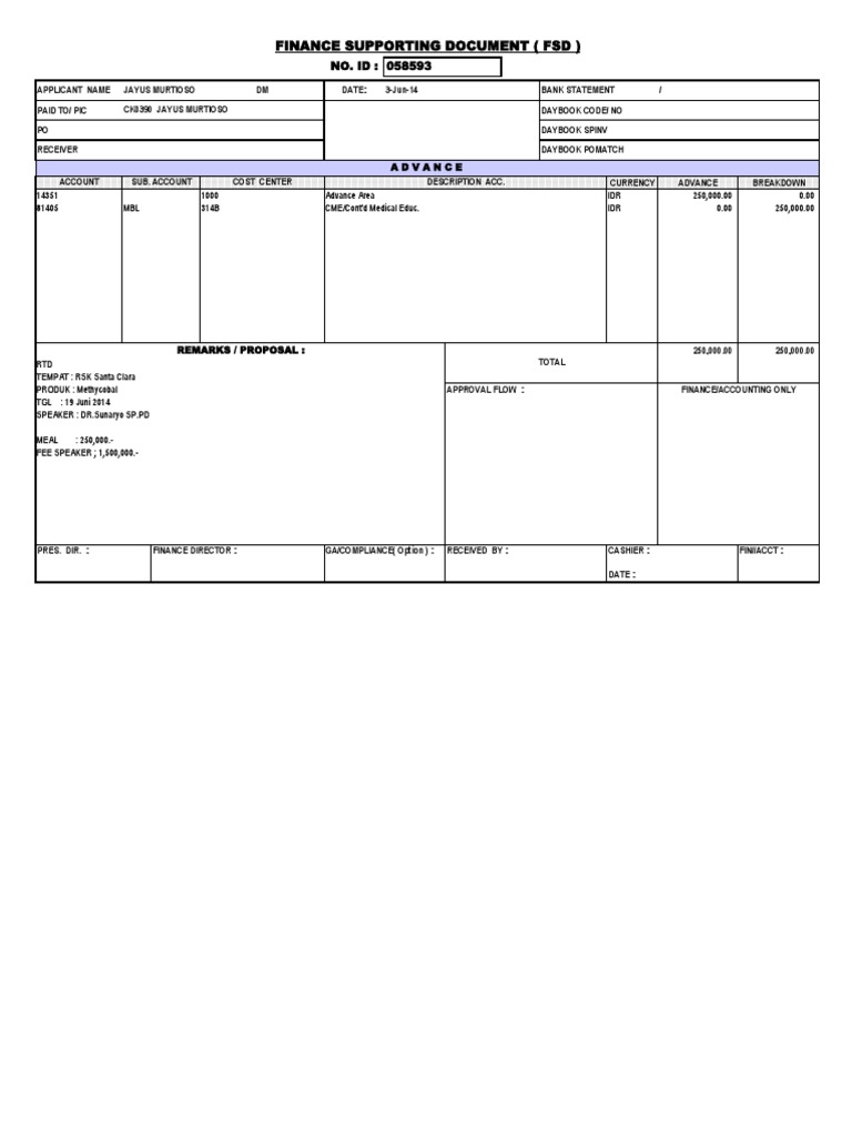 Finance Supporting Document Template | PDF