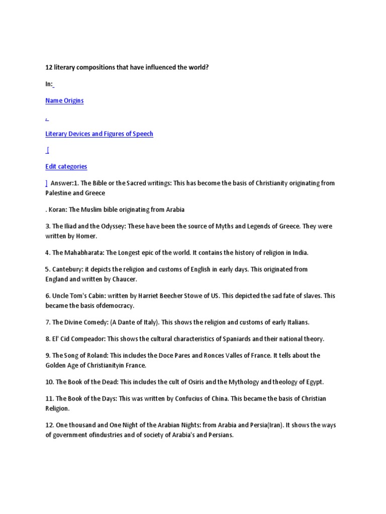 12 Literary Compositions That Have Influenced The World | PDF ...