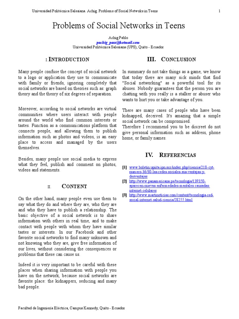Problems of Social Networks in Teens: I Iii. C | PDF | Social Network ...