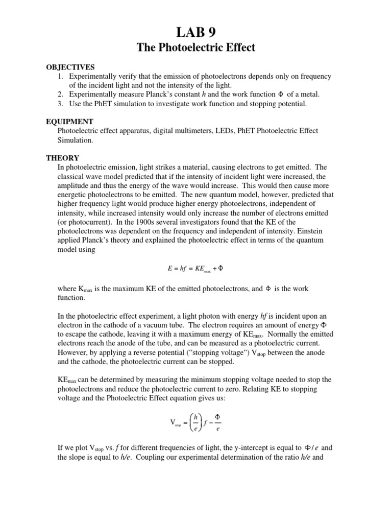 Photoelectric Effect Lab Report | PDF | Photoelectric Effect | Optics