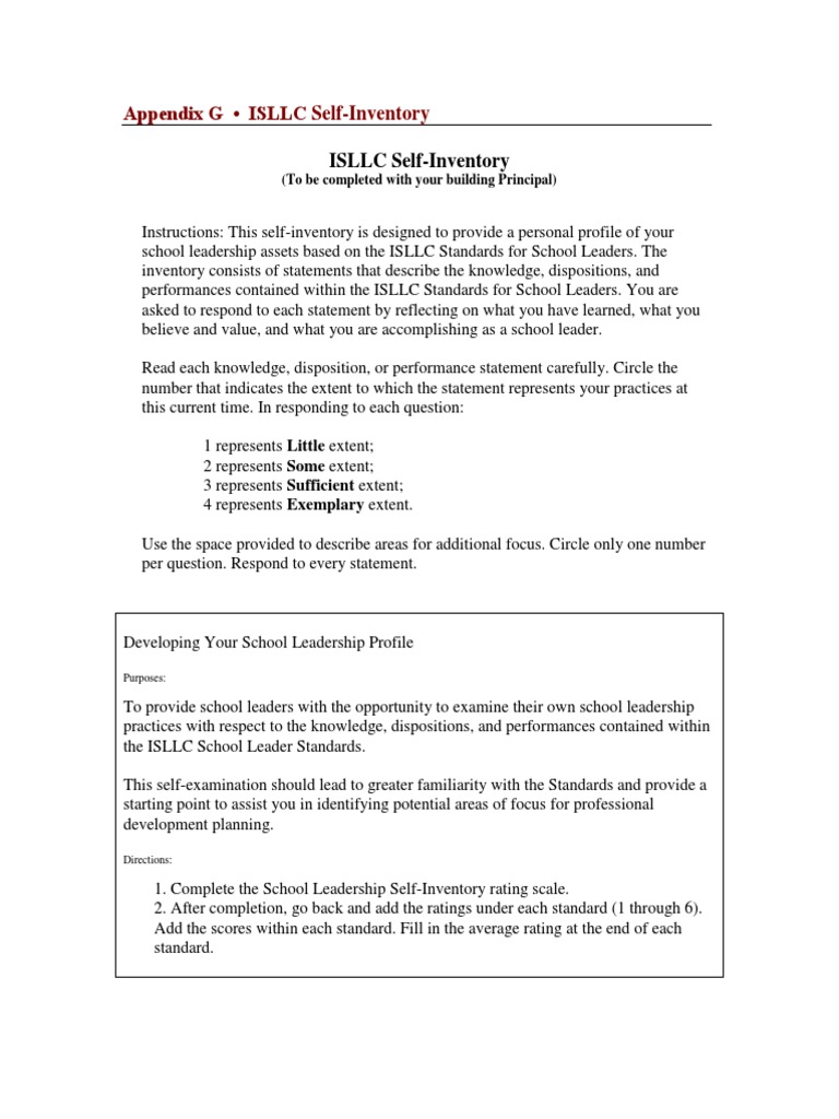 Appendix G - ISLLC Self Inventory | Download Free PDF | Social Justice ...