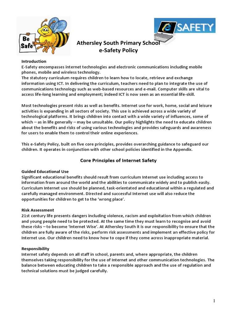 Athersley South Primary School E-Safety Policy: Core Principles of ...