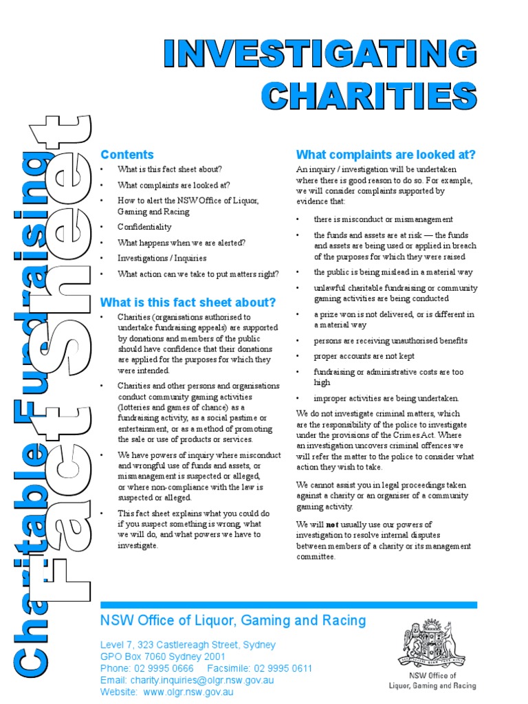 Fact Sheet - Investigating Charities | PDF | Charitable Organization ...