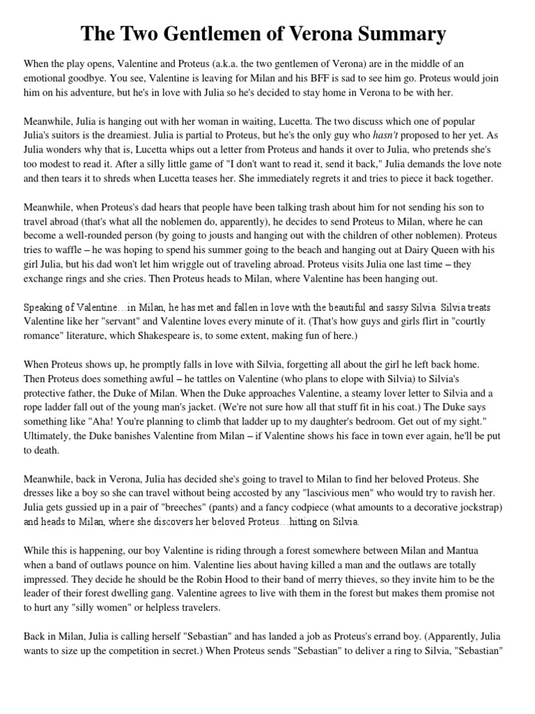 The Two Gentlemen of Verona Summary | PDF | The Two Gentlemen Of Verona