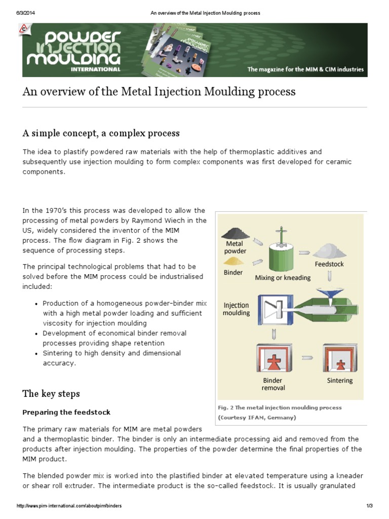 An Overview of The Metal Injection Moulding Process | PDF | Sintering ...