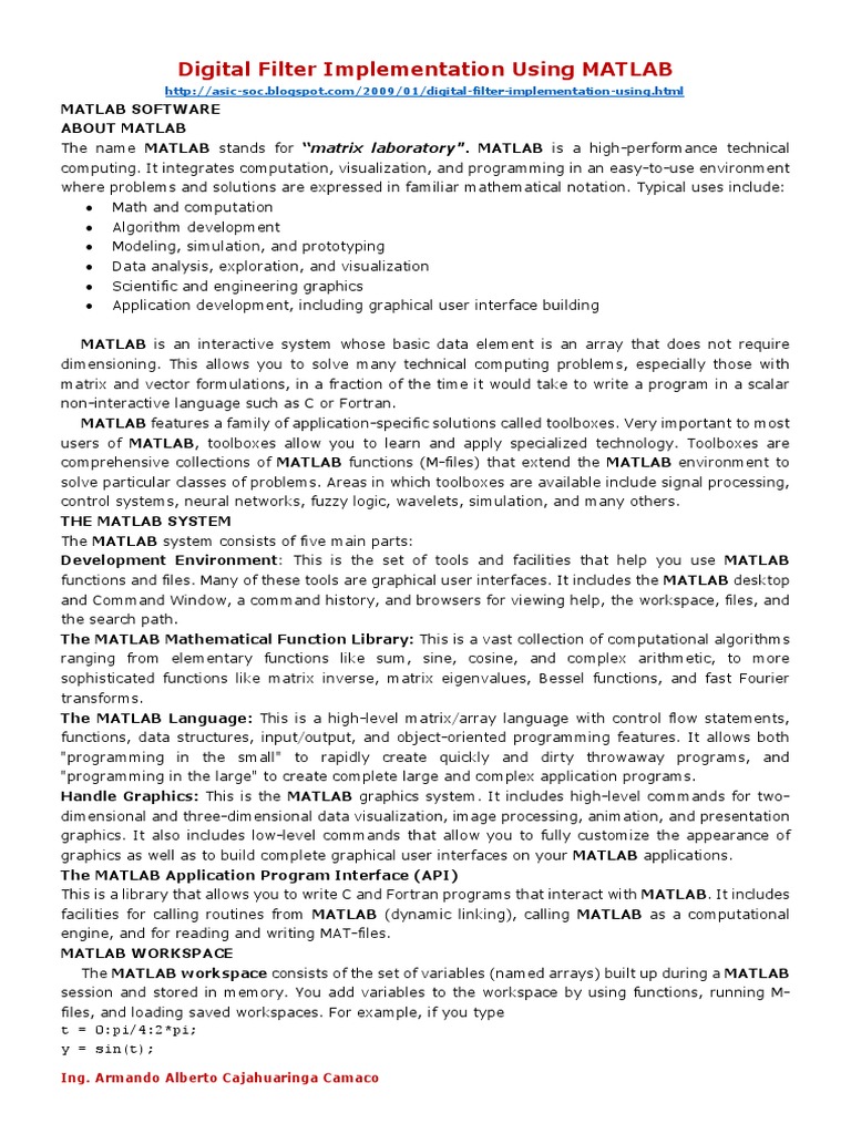Digital Filter Implementation Using MATLAB | PDF | Matlab | Sampling (Signal Processing)