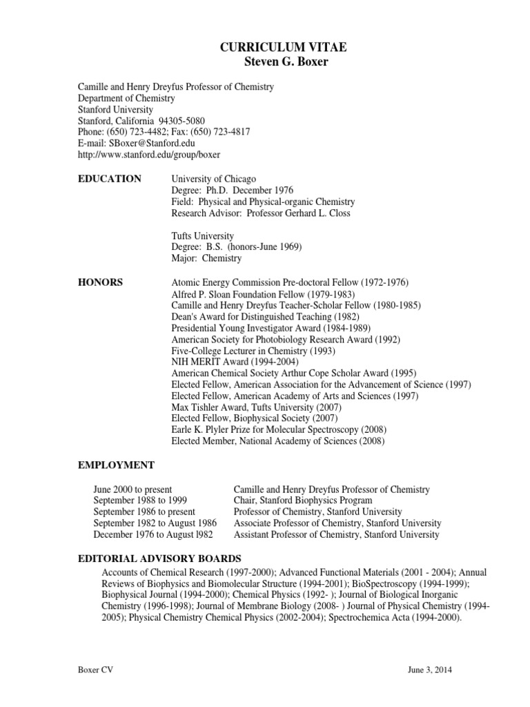 Steven Boxer CV | PDF | Green Fluorescent Protein | Spectroscopy