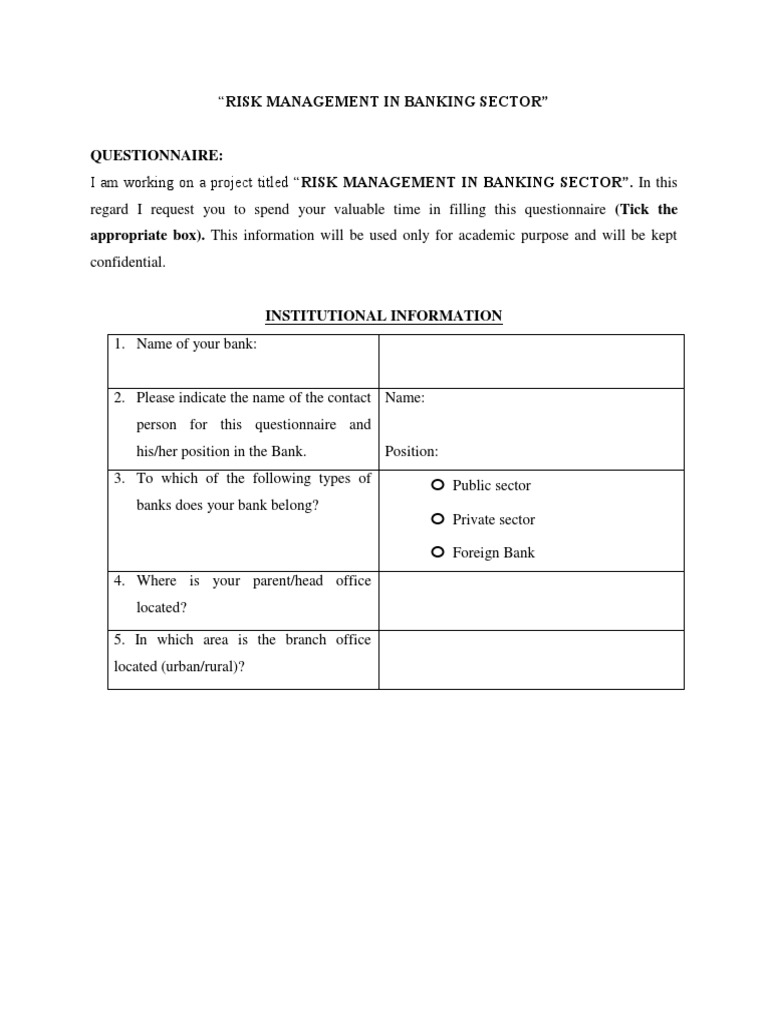 Questionnaire Used For Bank Credit Management | PDF | Risk Management ...