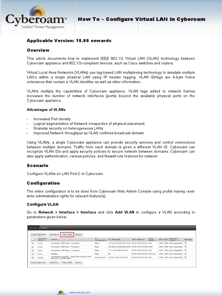 How To - Configure Virtual LAN in Cyberoam | PDF | Computer Network | Ip Address