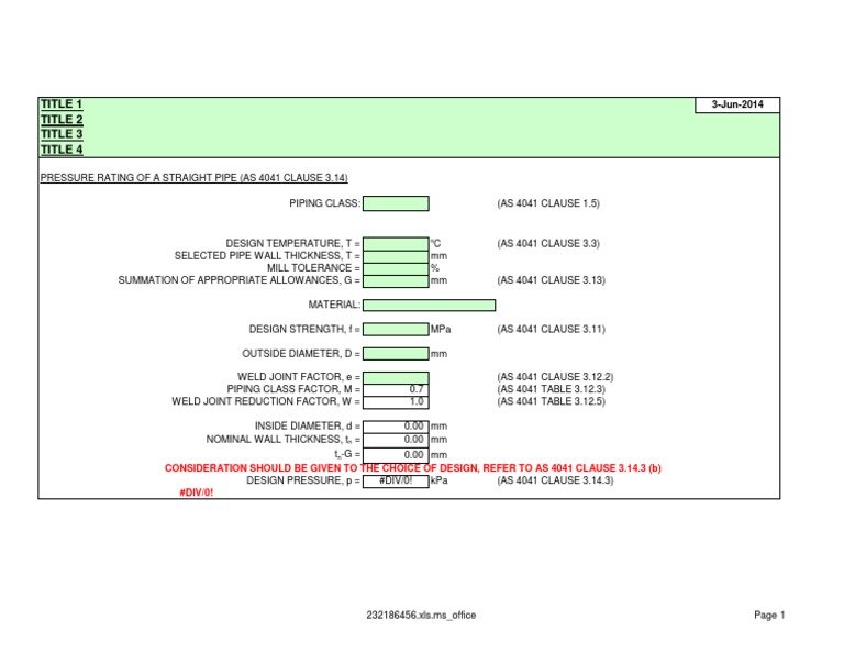 Pipe Pressure Rating