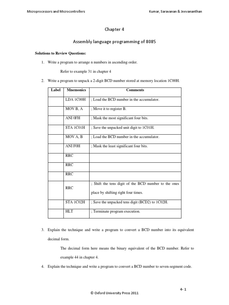 354 39 Solutions Instructor Manual 4 Assembly Language Programming 8085 Chapter 4 | PDF | Binary ...